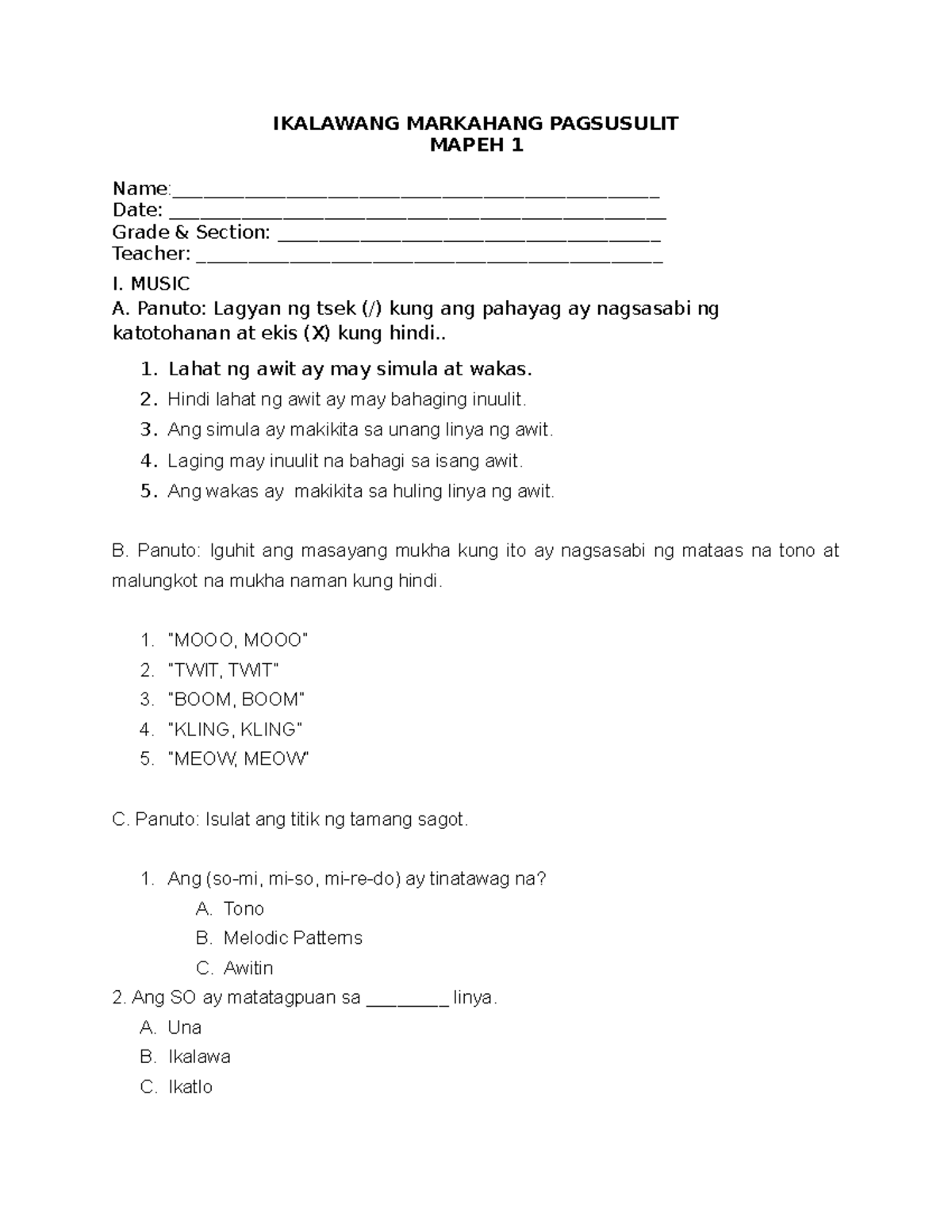 Mapeh 1-Q2 - Useful for Grade 1 learners specifically Grade 1 teachers ...