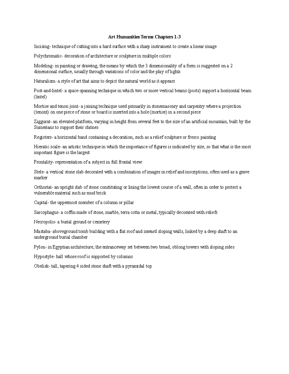 Art Humanities Terms Chapters 1 ARH 2000 - Art Humanities Terms ...