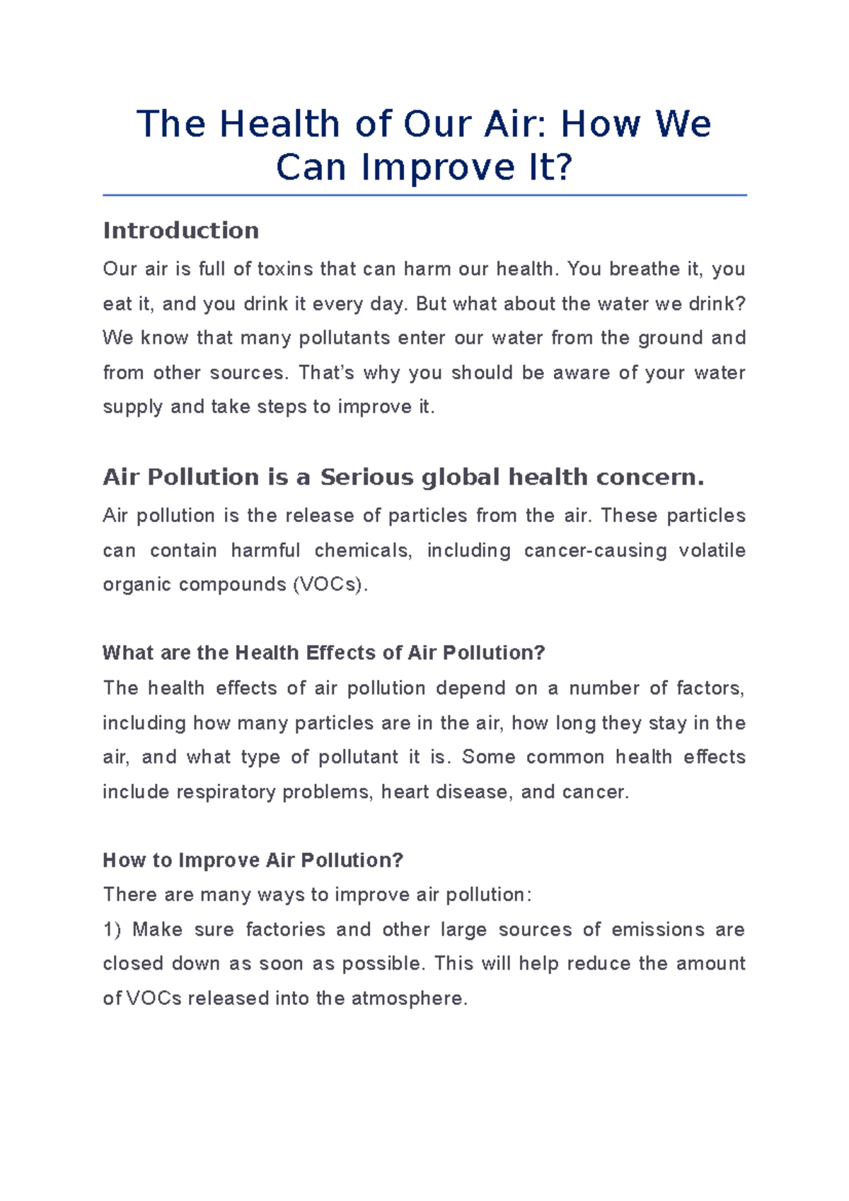 The Health of Our Air: How We Can Improve It? - The Health of Our Air ...