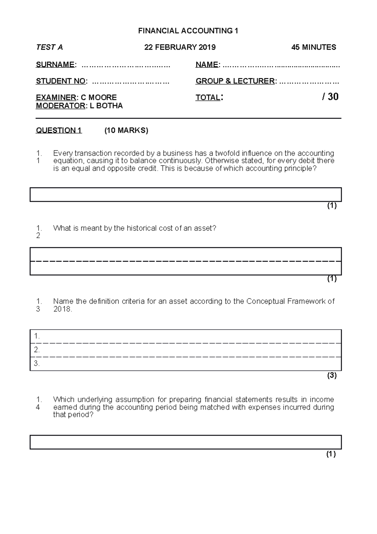 Financial Accounting 1 ClassTEST 1 - FINANCIAL ACCOUNTING 1 TEST A 22 ...