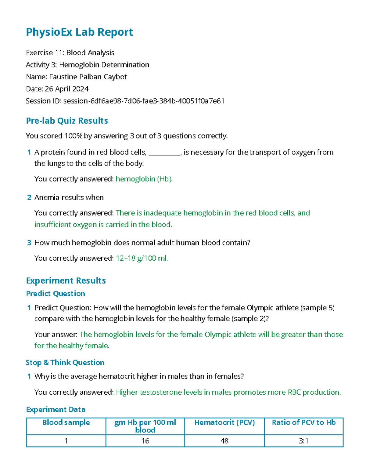 Physio Ex Exercise 11 Activity 3 - PhysioEx Lab Report Exercise 11 ...