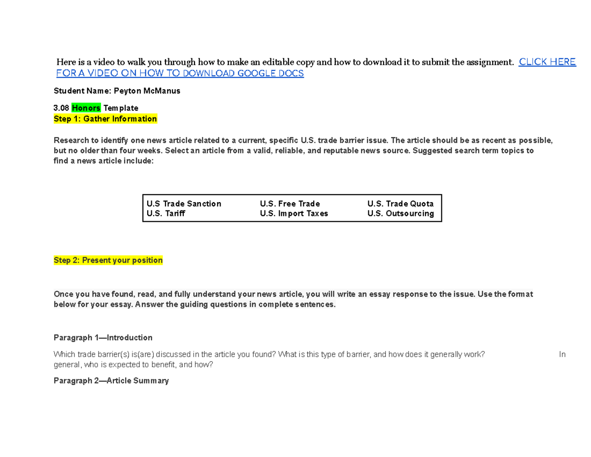 Copy of 3.08 Honors template- Peyton Mc Manus - Here is a video to walk ...