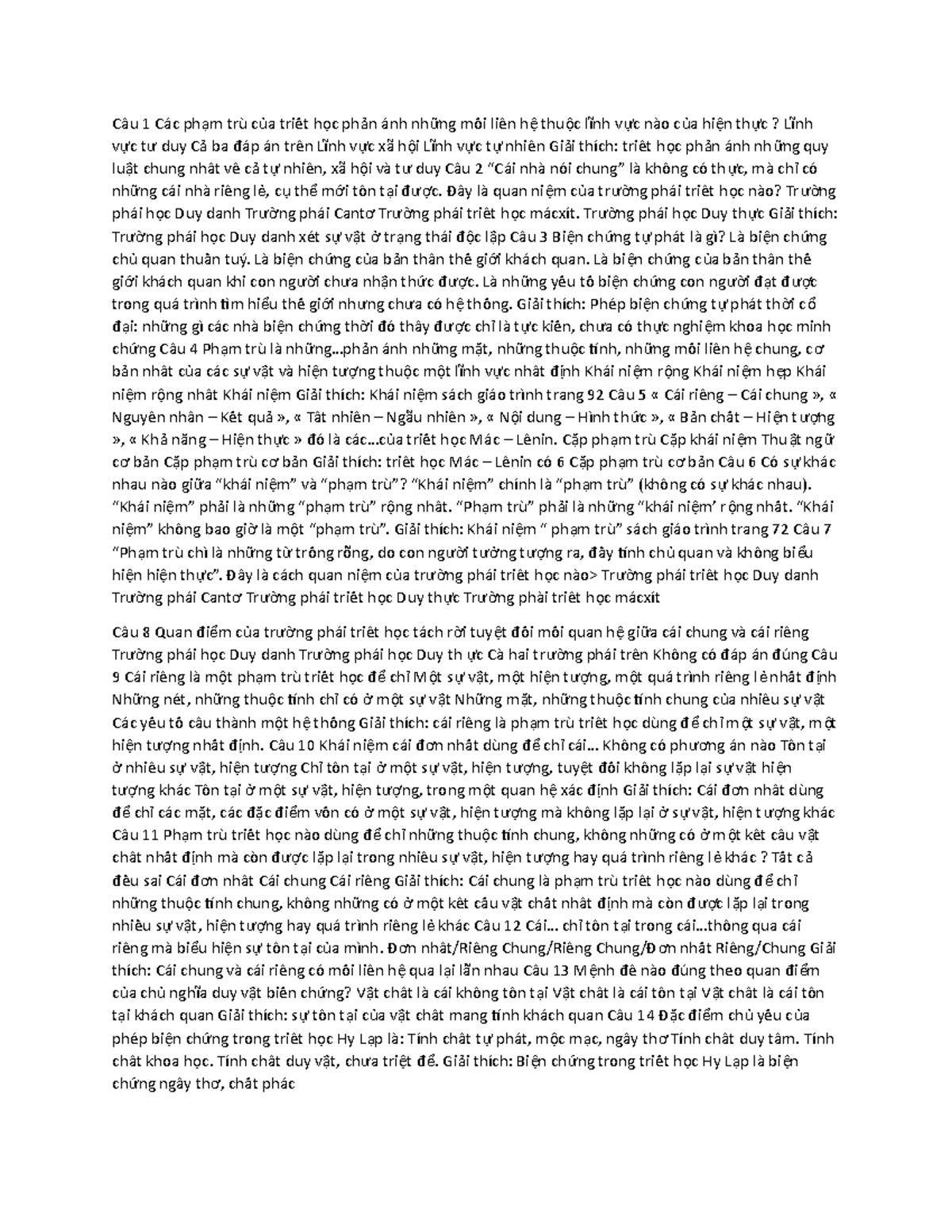 TRIẾT đề cuối kì số 1 - hgj iygjv - Câu 1 Các ph m trù c a triếết h c ph n ánh nhạ ủ ọ ả ững ...
