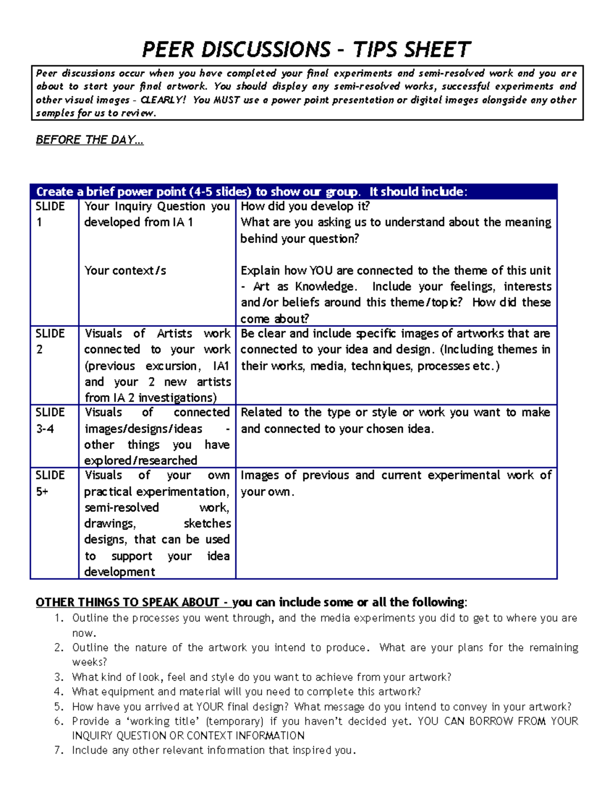 3. PEER Discussion TIPS 1 - PEER DISCUSSIONS – TIPS SHEET Peer ...