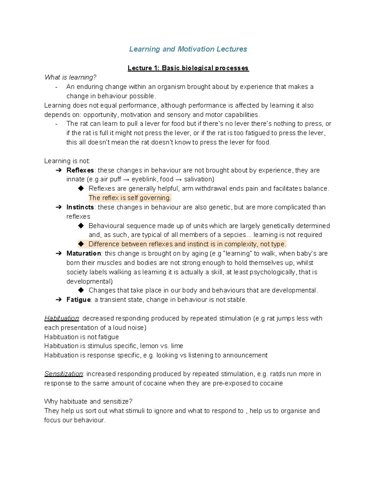Learning and Motivation Lecture Notes - Learning and Motivation ...