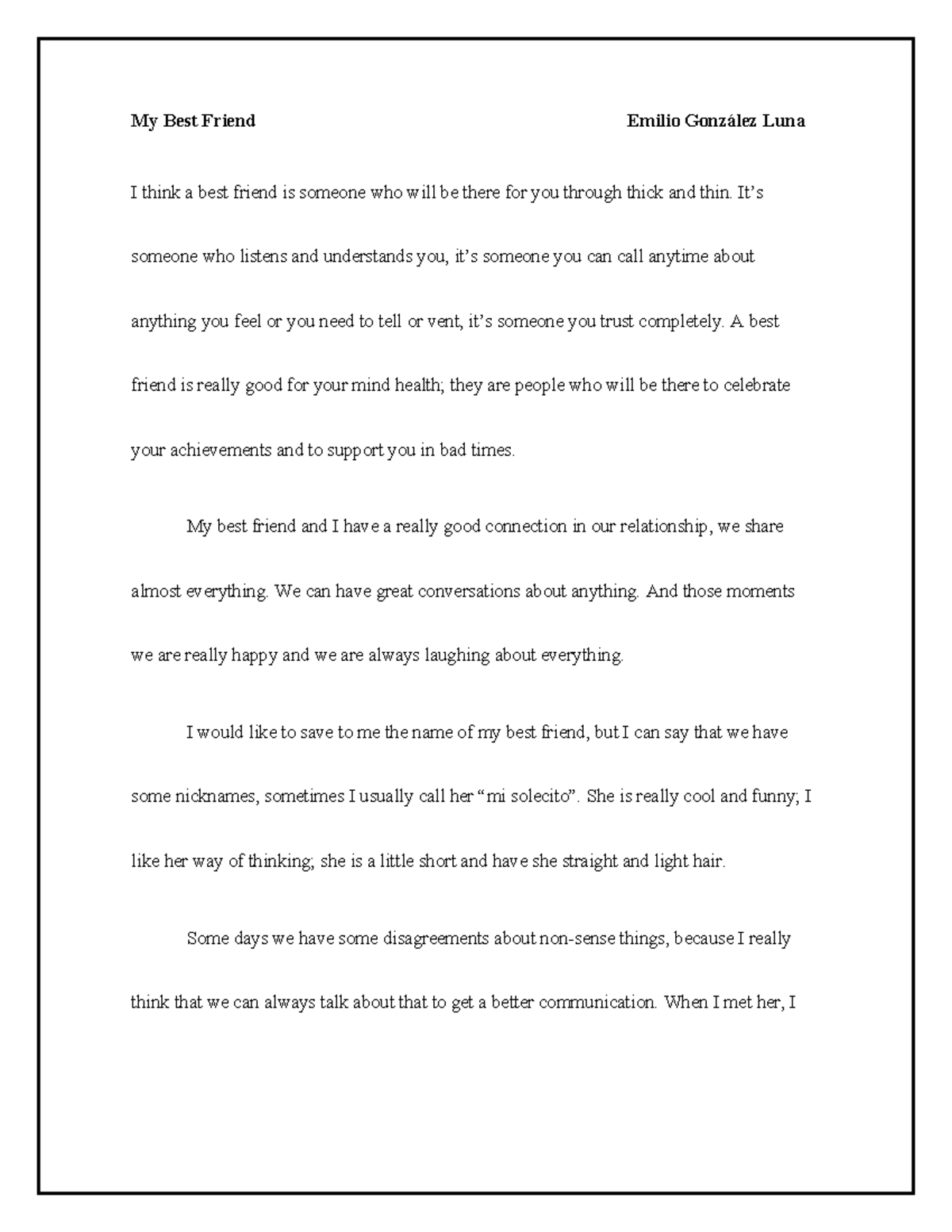 Best Friend Essay - Ensayo sobre un mejor amigo - My Best Friend Emilio ...