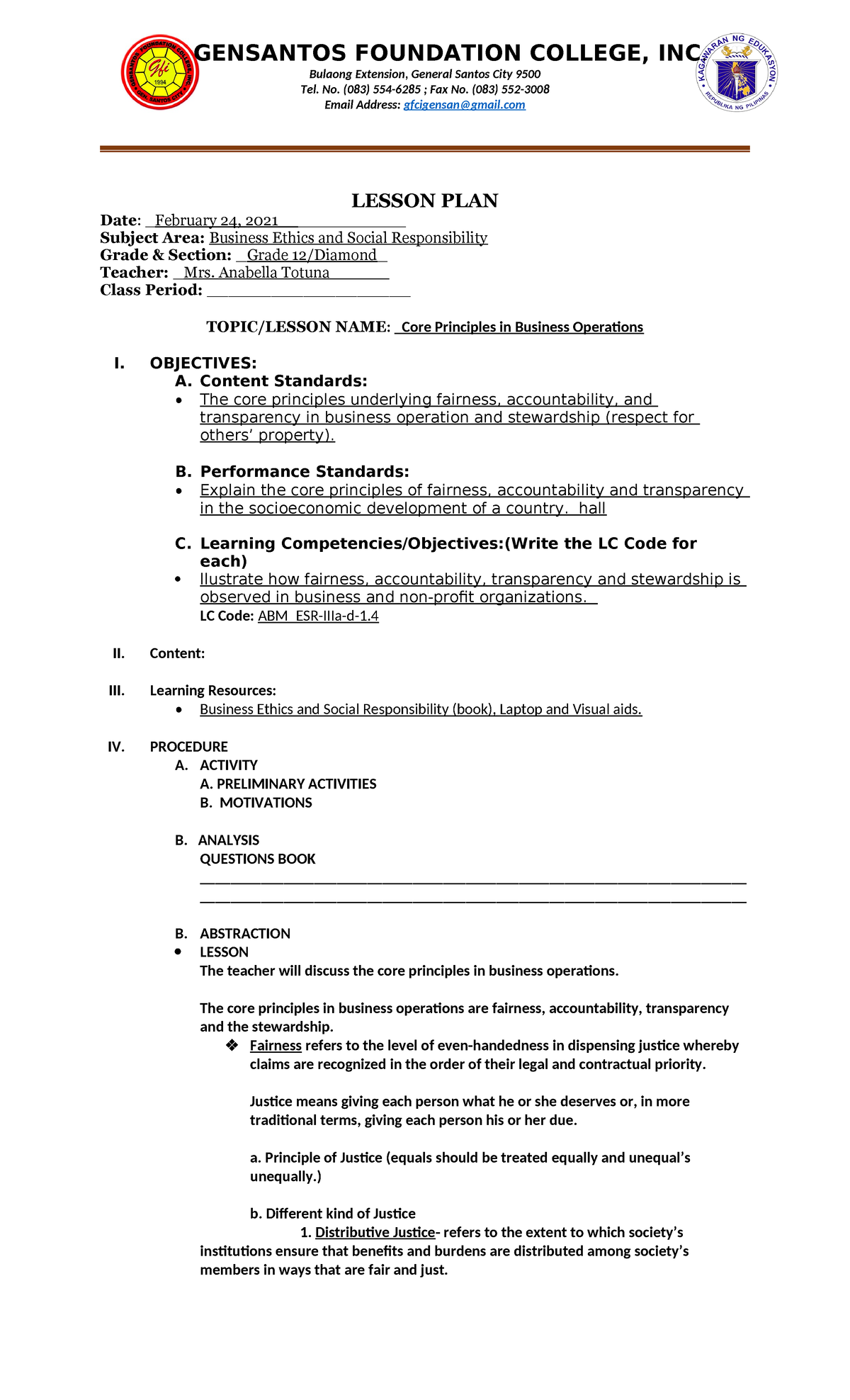 Lesson PLAN week 2 - Learner's Resources - Bulaong Extension, General ...