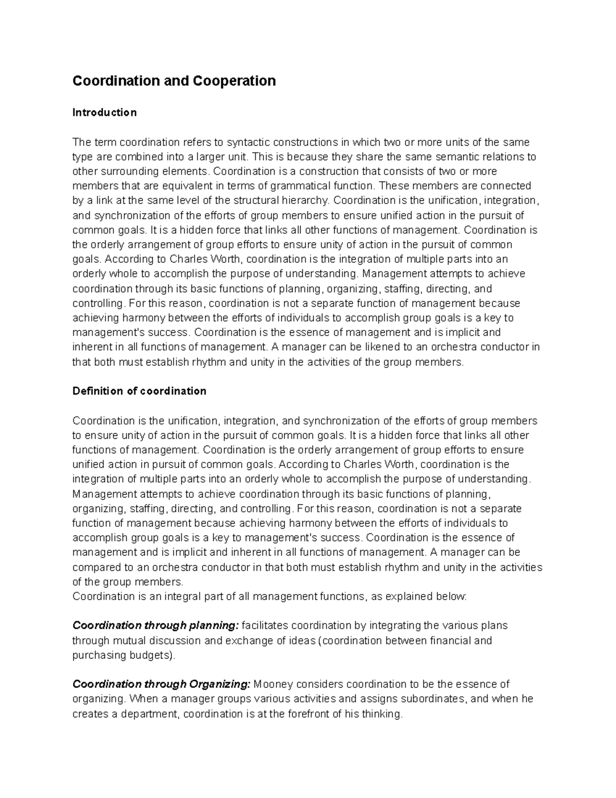 Coordination and Cooperation - Coordination and Cooperation ...