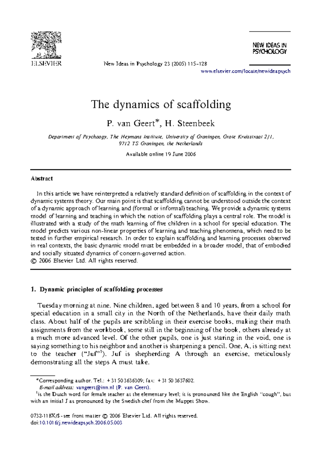 The dynamics of scaffolding - New Ideas in Psychology 23 (2005) 115 ...