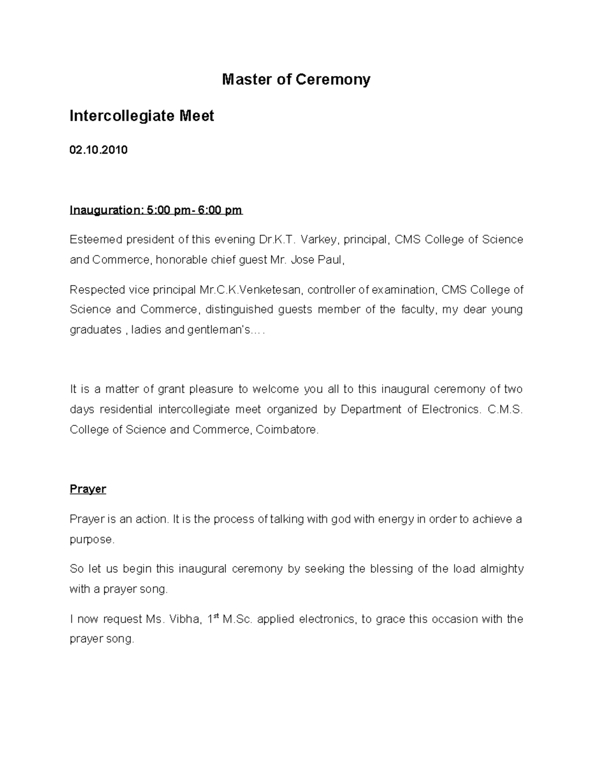 Master-of-Ceremony - alll the best - Master of Ceremony Intercollegiate ...