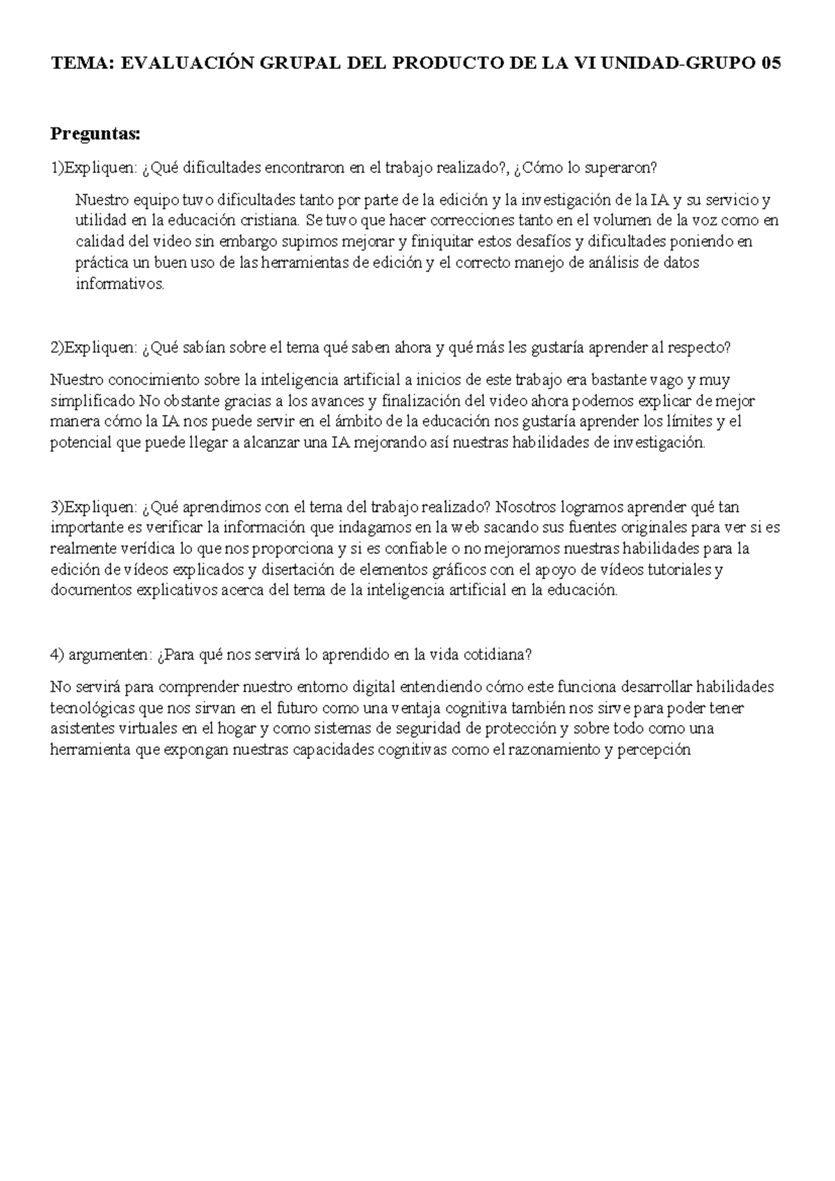 PRODUCTO FINAL LA SALLE XD - TEMA: EVALUACIÓN GRUPAL DEL PRODUCTO DE LA ...