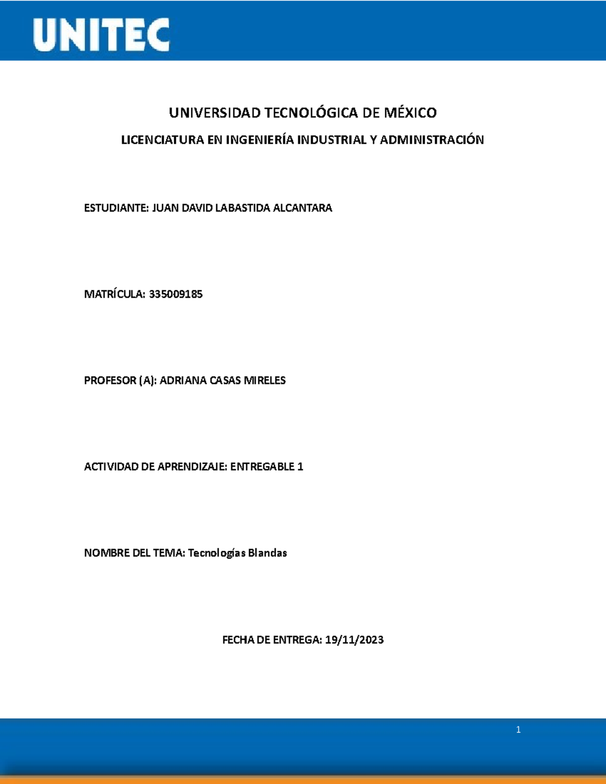 Entregable 1- JUAN Labastida - UNIVERSIDAD TECNOLÓGICA DE MÉXICO ...