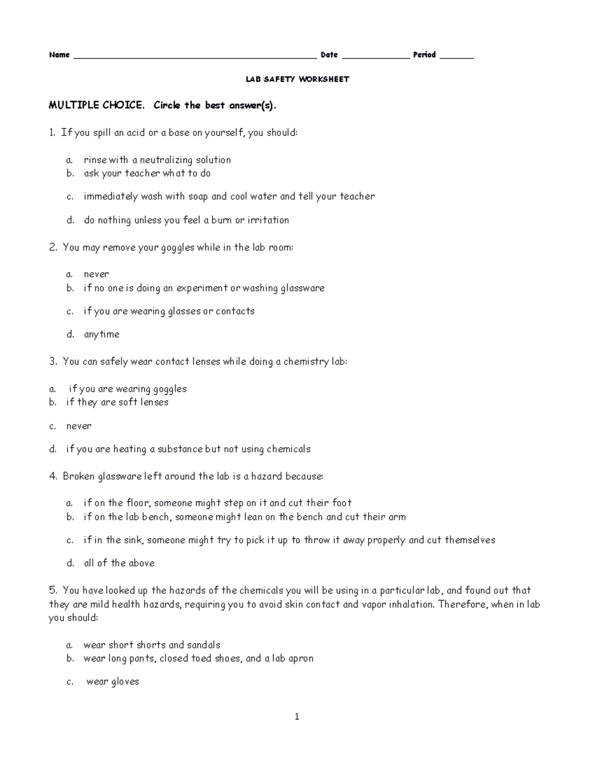 Lab safety worksheet - Name ...