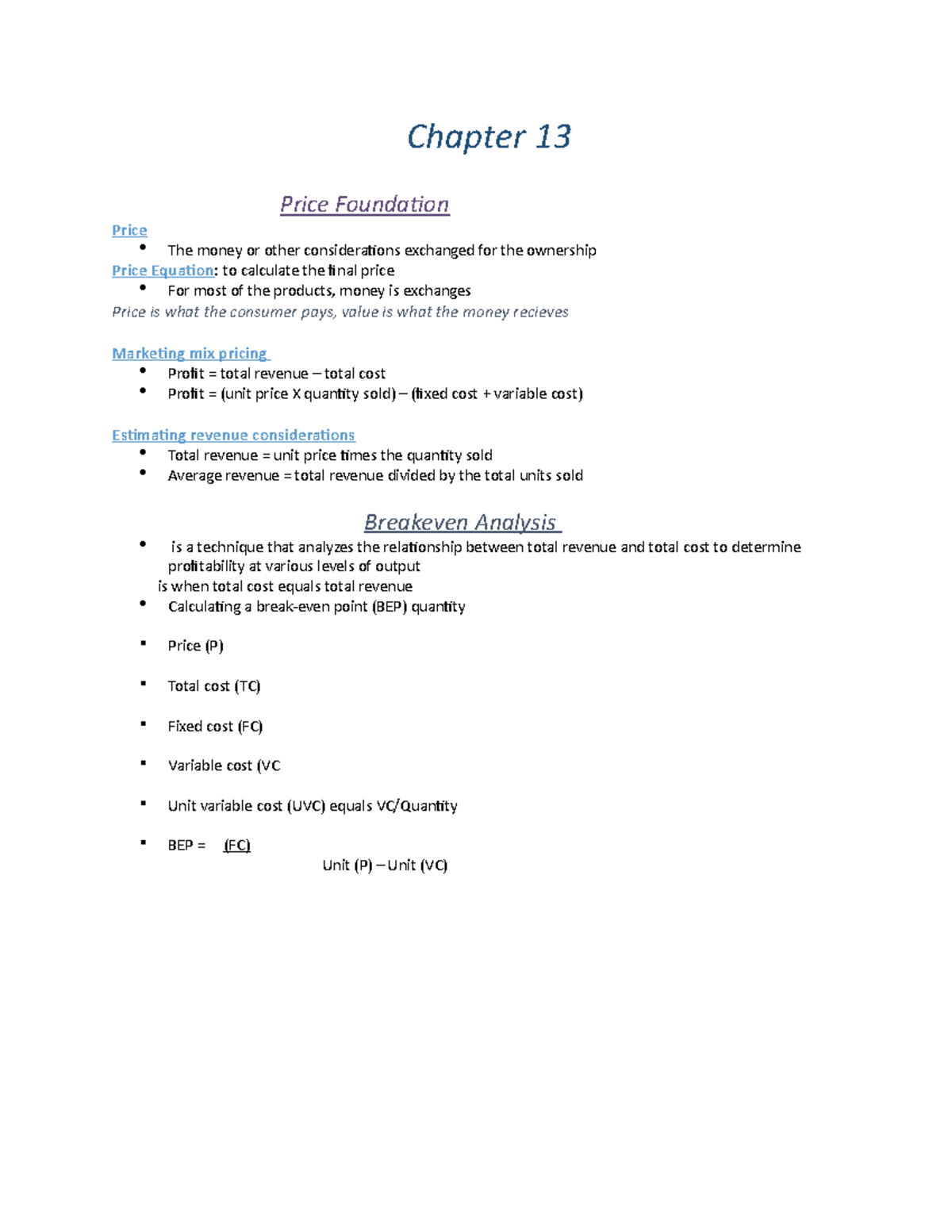 Chapter 13 - Chapter 13 Price Foundation Price The money or other ...