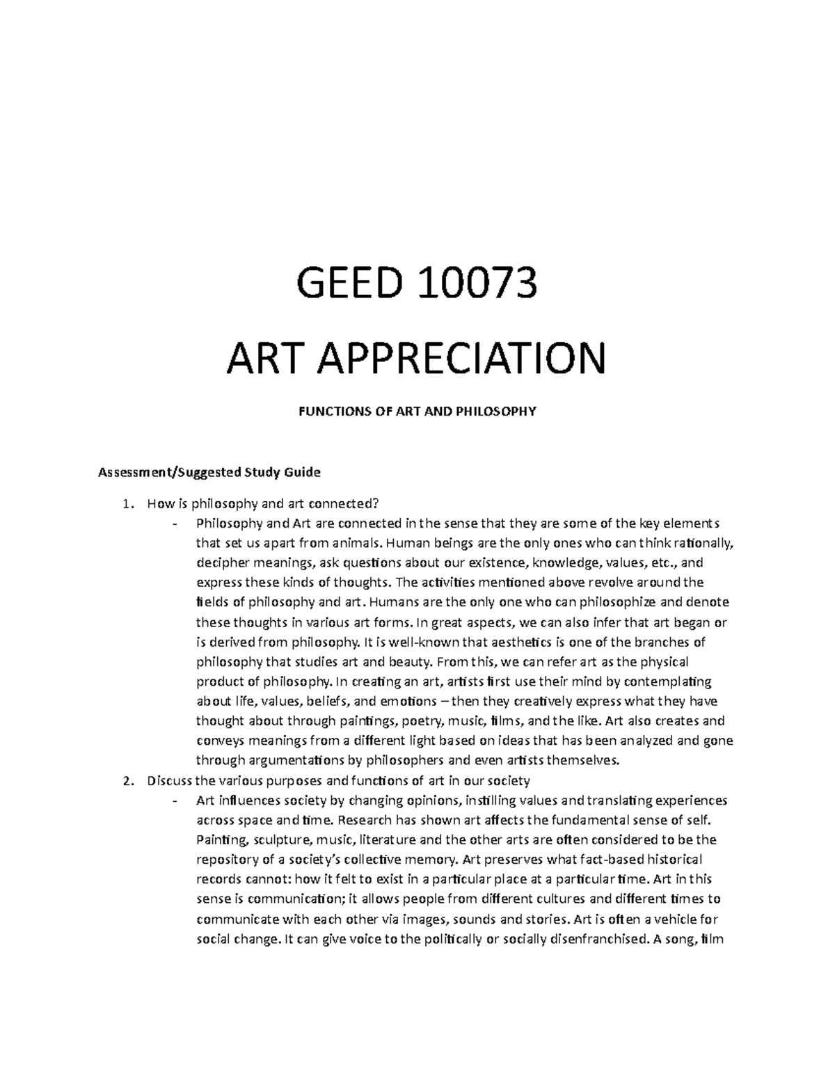 Art%20Appreciation - Art appreciation - GEED 10073 ART APPRECIATION ...