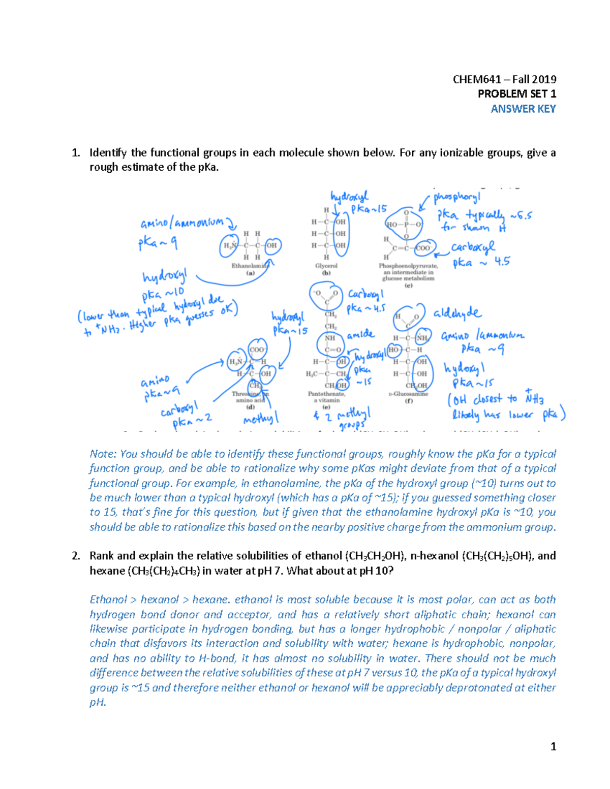 PS1 CHEM641 Fall2019 KEY - CHEM641 3 Fall 2019 PROBLEM SET 1 ANSWER KEY ...