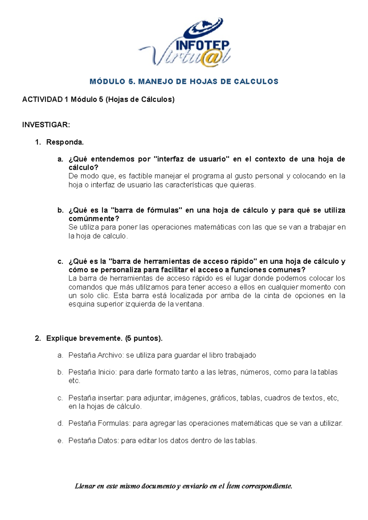 Actividad 1 Modulo 5 - MÓDULO 5. MANEJO DE HOJAS DE CALCULOS ACTIVIDAD ...