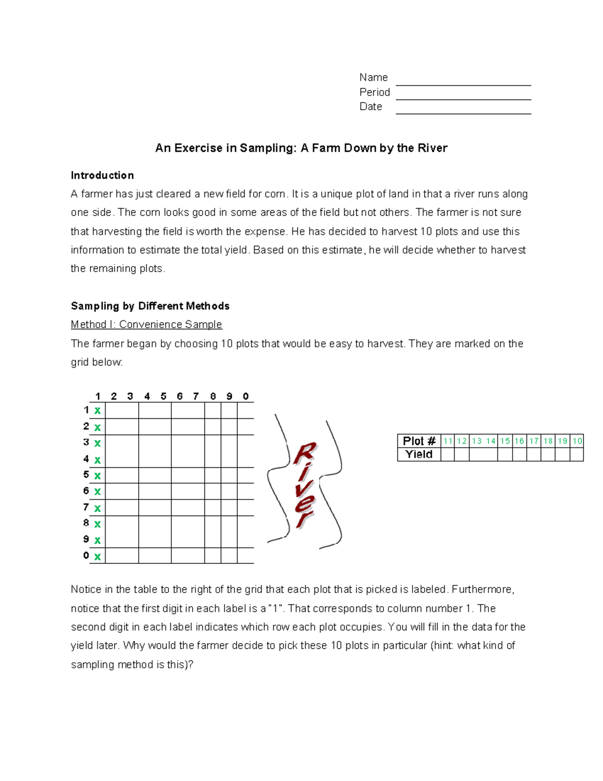 River Sampling - Name Period Date An Exercise in Sampling: A Farm Down ...