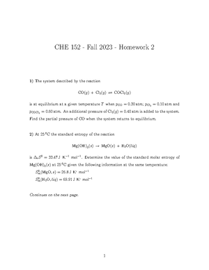Formula Sheet E 3 - CHE 152 - Molecular Science I - Fall 2022 Exam 3 ...