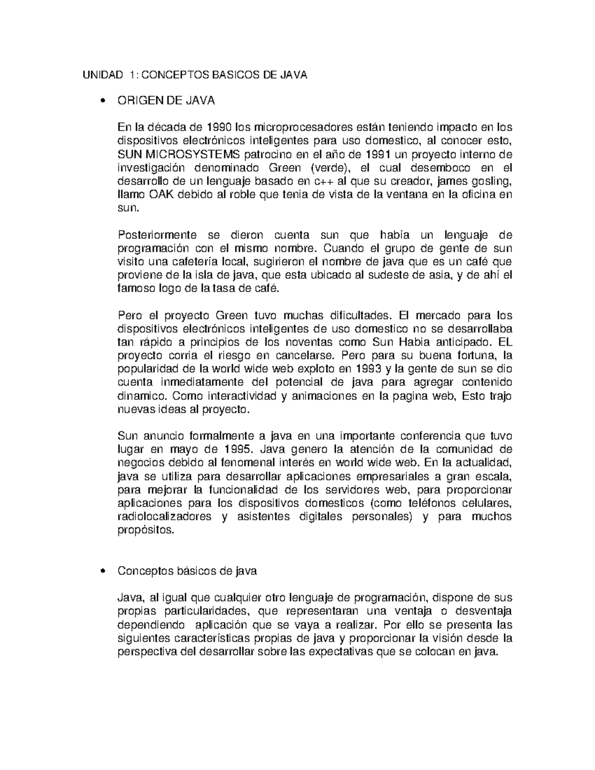 Introduccion java - UNIDAD 1: CONCEPTOS BASICOS DE JAVA ORIGEN DE JAVA ...