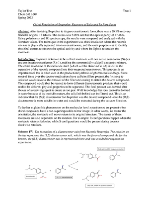 OChem lab report 1 - Chem 3411- Aarti Dureja Spring 2022 Identification ...