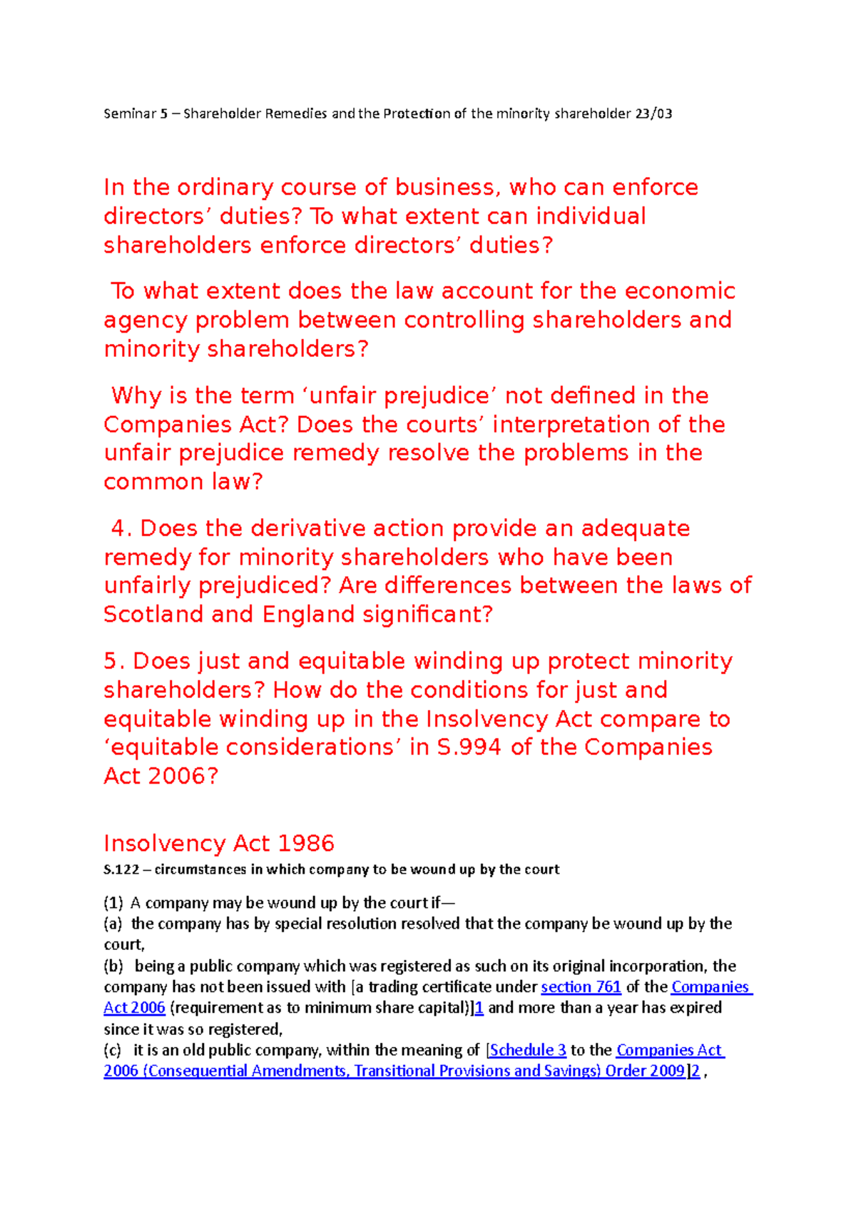 Seminar 5- Shareholder Protection and Controlling Shareholders ...