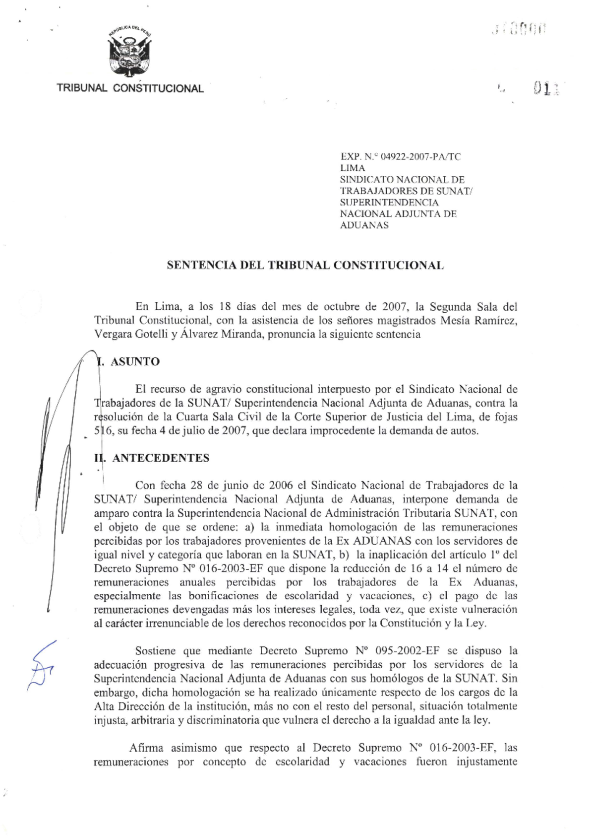 Exp 04922 2007 PA TC - j bhbhj - TRIBUNAL CONSTITUCIONAL EXP. N. 0 ...