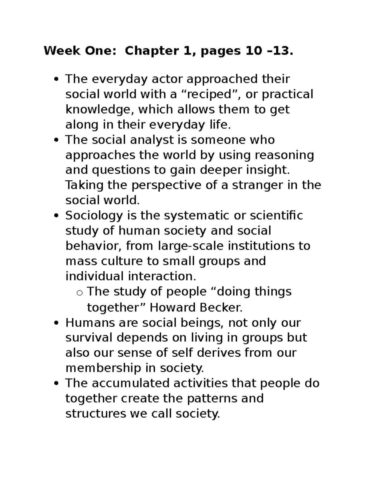 Week One - Chapter one summary - The Real World: an Introduction to Sociology - Week One ...