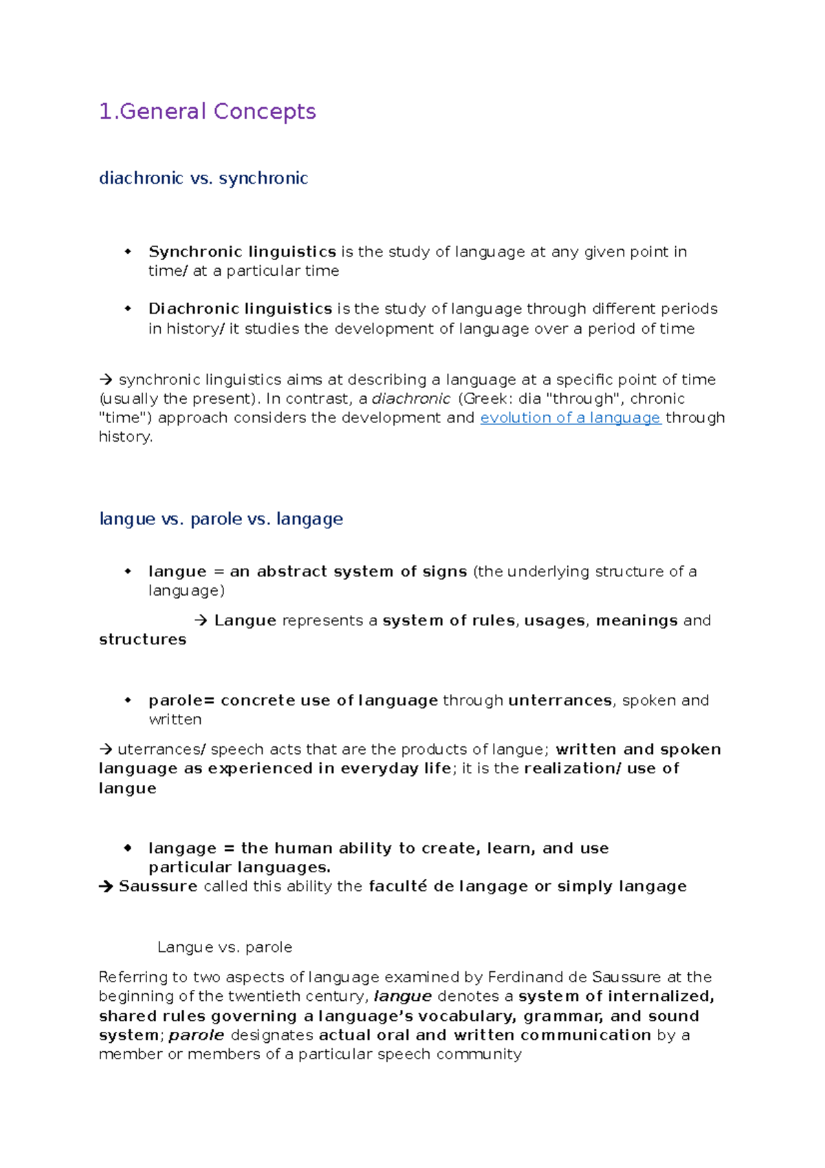 Terminology List Part 1 - 1 Concepts diachronic vs. synchronic ...