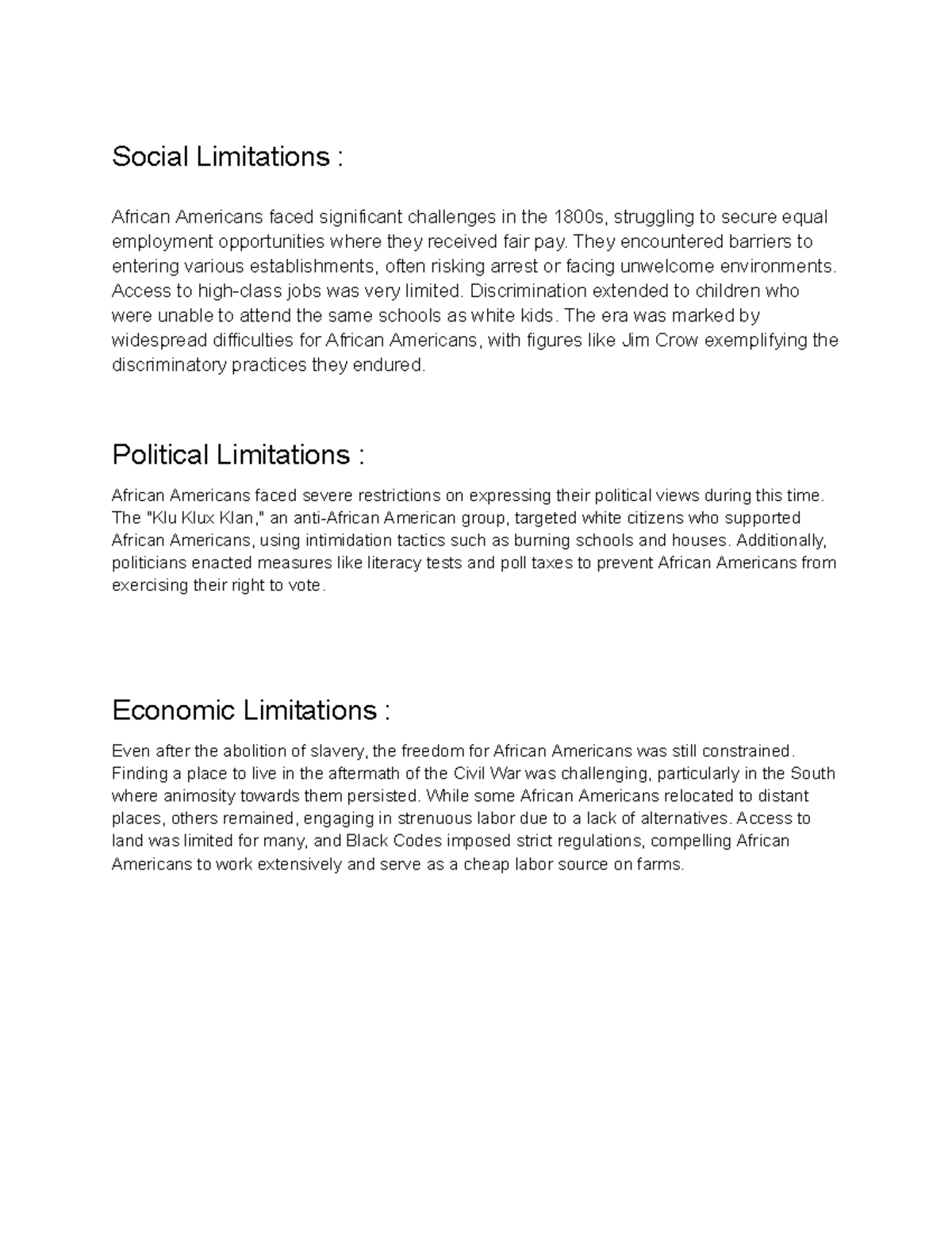 Social Limitations of African Americans in the 1800s - Social ...