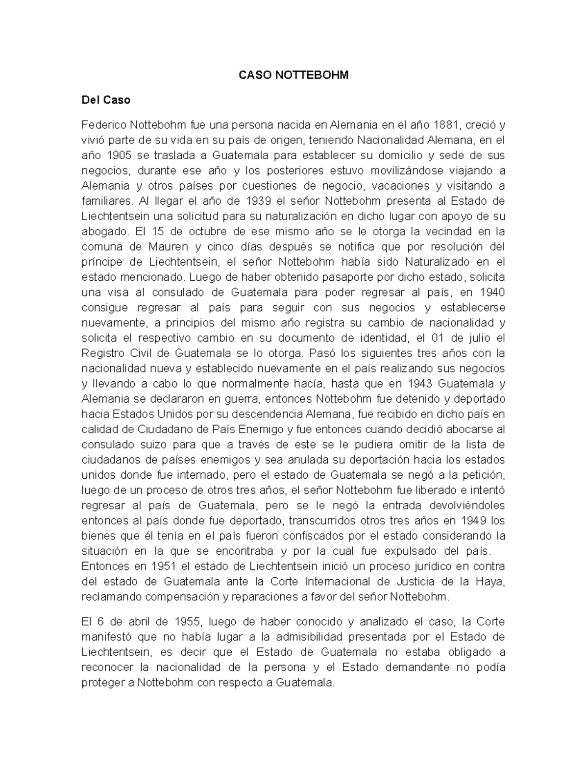 CASO- Nottebohm - Caso internacional - CASO NOTTEBOHM Del Caso Federico ...