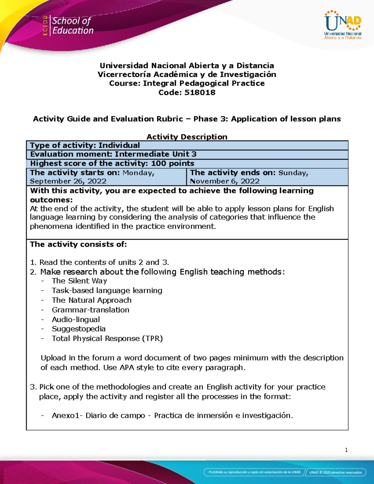 Activity Guide and Evaluation Rubric – Phase 3- Application of lesson ...