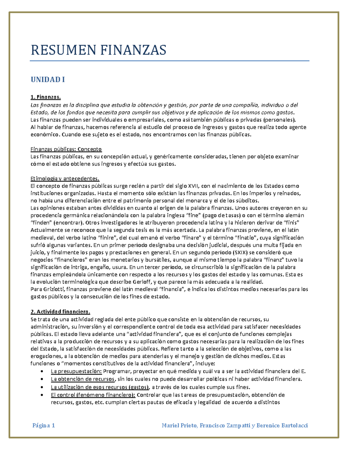 Resumen Finanzas Final - RESUMEN FINANZAS UNIDAD I Finanzas. Las ...