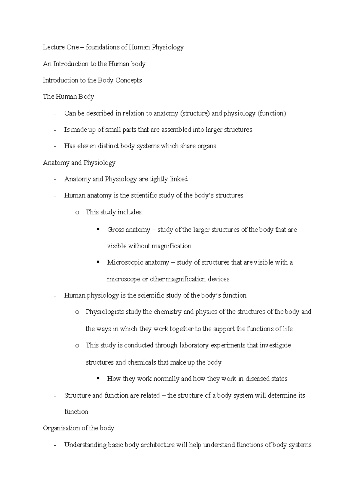 Biology Lecture One to Three - Lecture One – foundations of Human ...