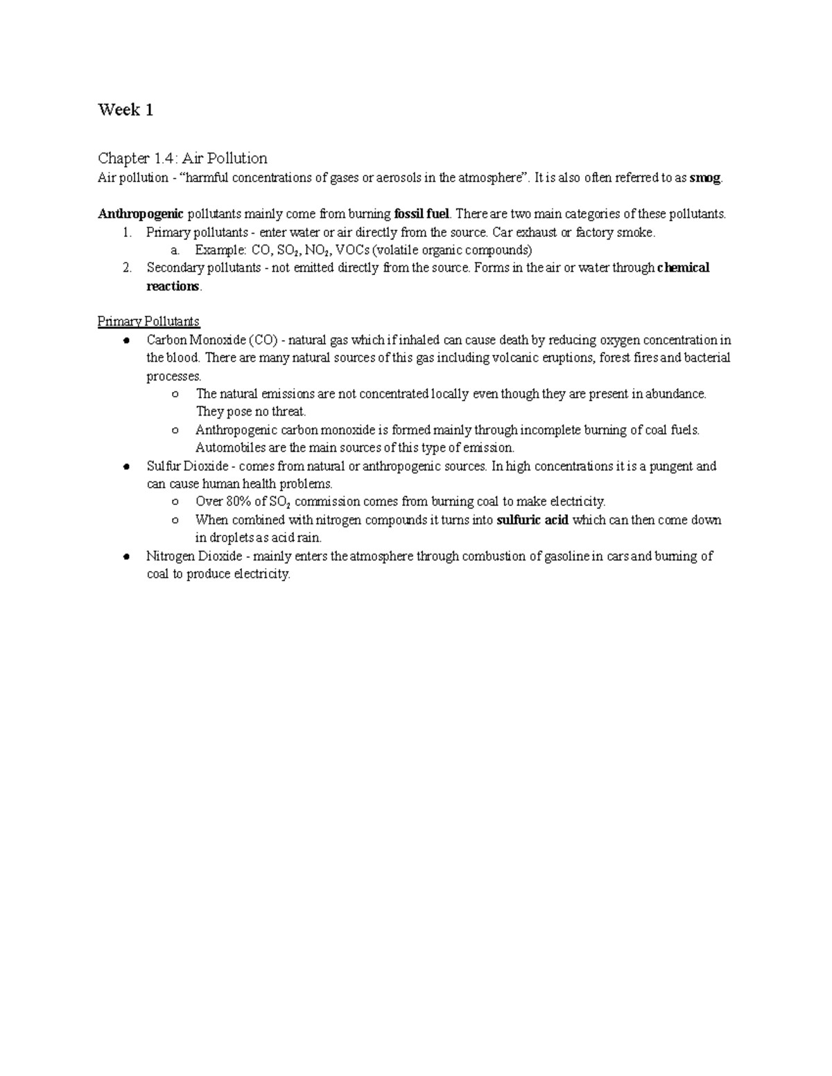 Geob air pollution note textbook notes - Week 1 Chapter 1: Air ...