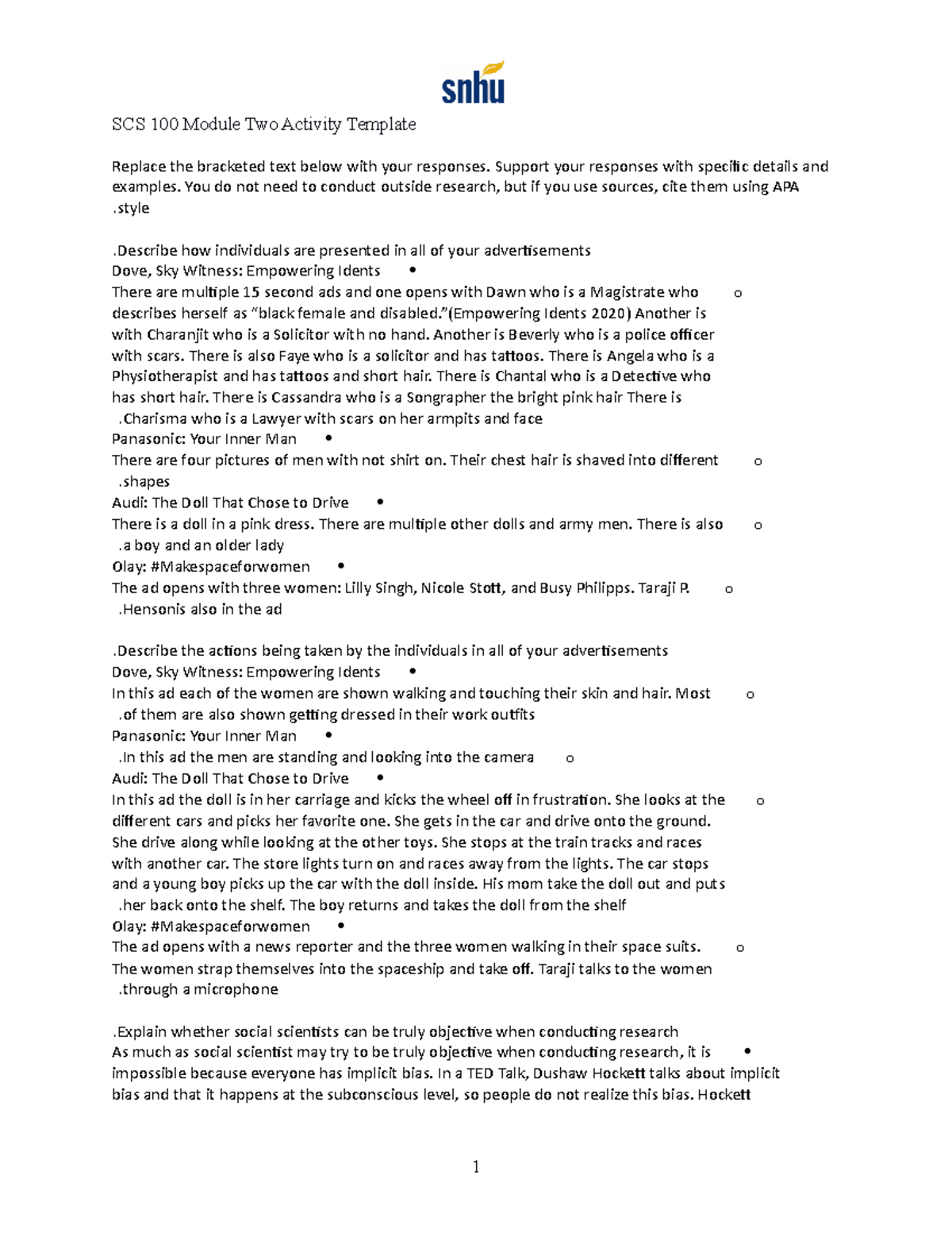 SCS 100 Module Two Activity - Support your responses with specific ...