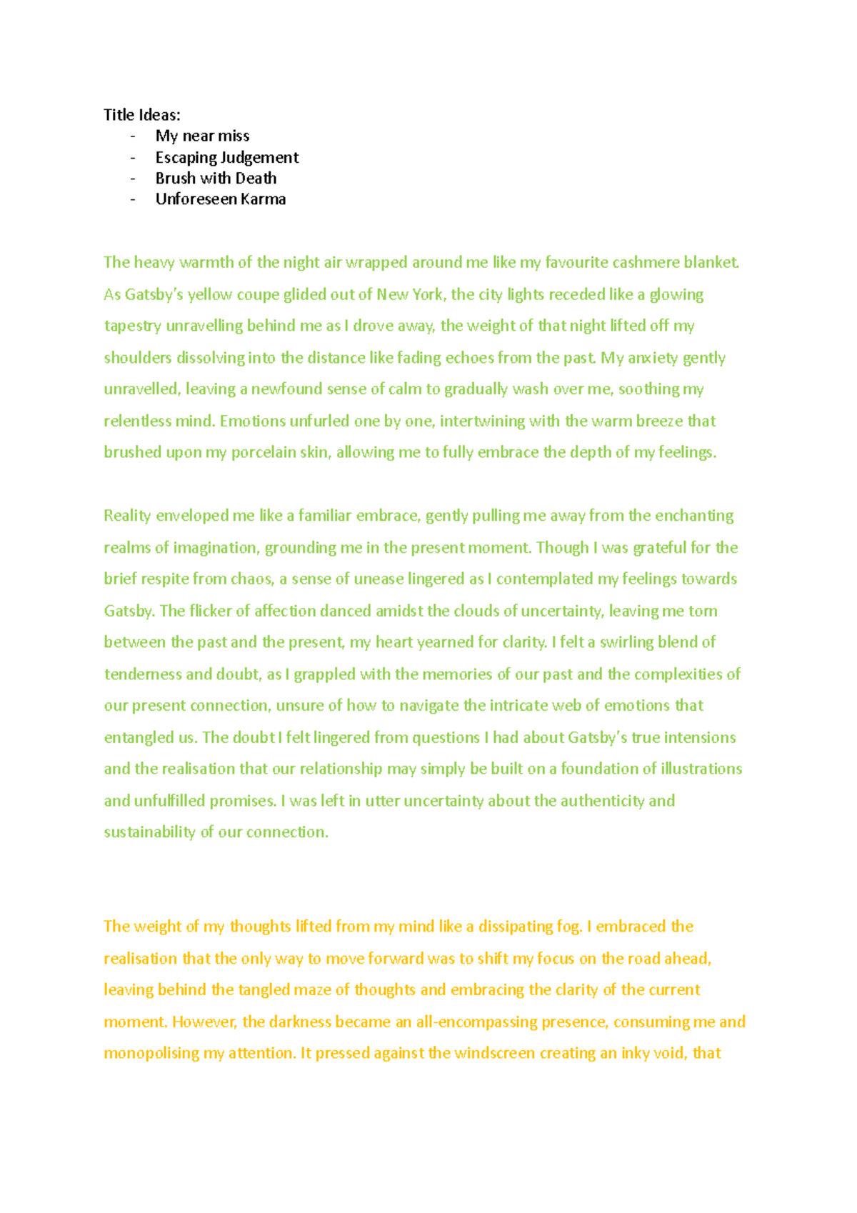 English Narrative Intervention IA3 2023 - Title Ideas: - My near miss ...