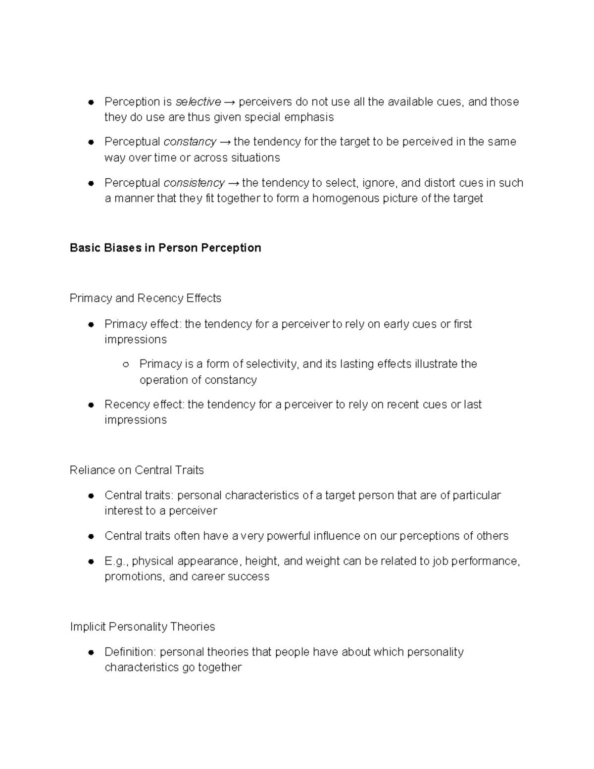 BU288 textbook notes-10 - Perception is selective → perceivers do not ...