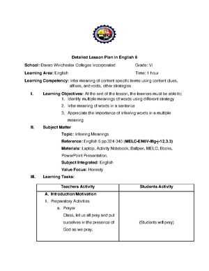 Kimverly S. Bantao MTB-MLE LP G1 Q1 - LESSON PLAN IN MTB-MLE Grade ...