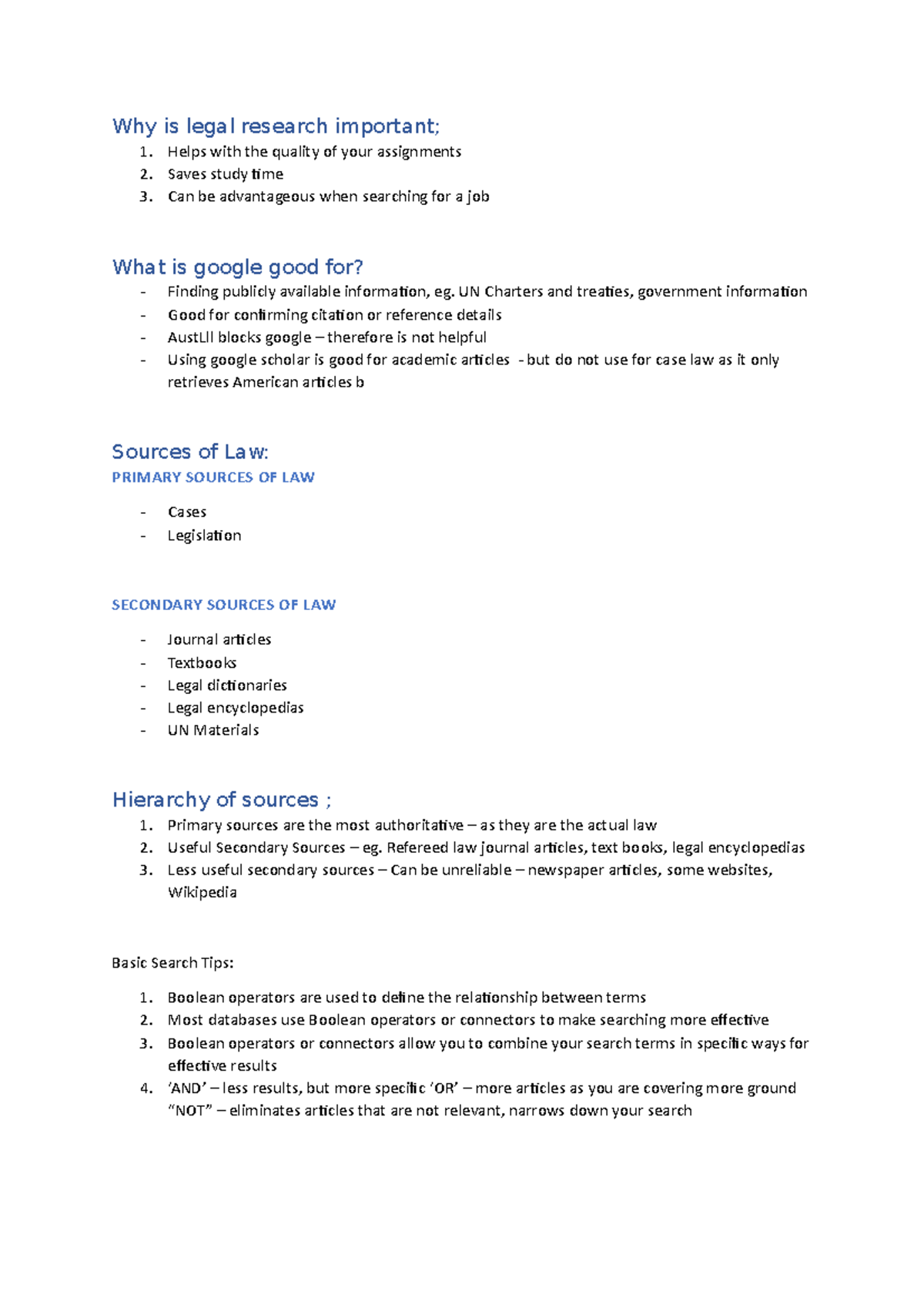 Legal Research Notes - Why is legal research important; 1. Helps with ...