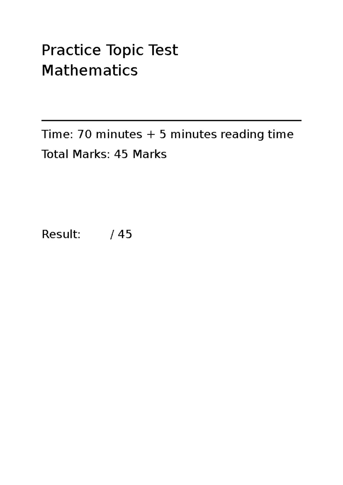 Practice Topic Test year 8 - Practice Topic Test Mathematics Time: 70 ...