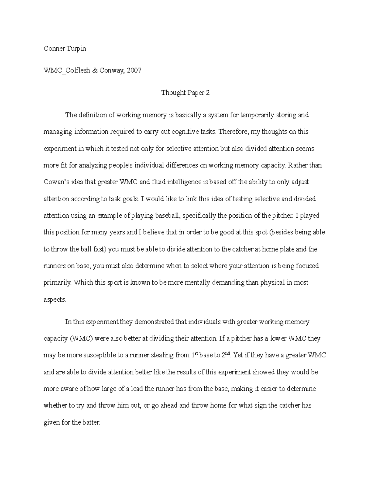 Thought Paper 2 - Grade: 100 - Conner Turpin WMC_Colflesh & Conway ...