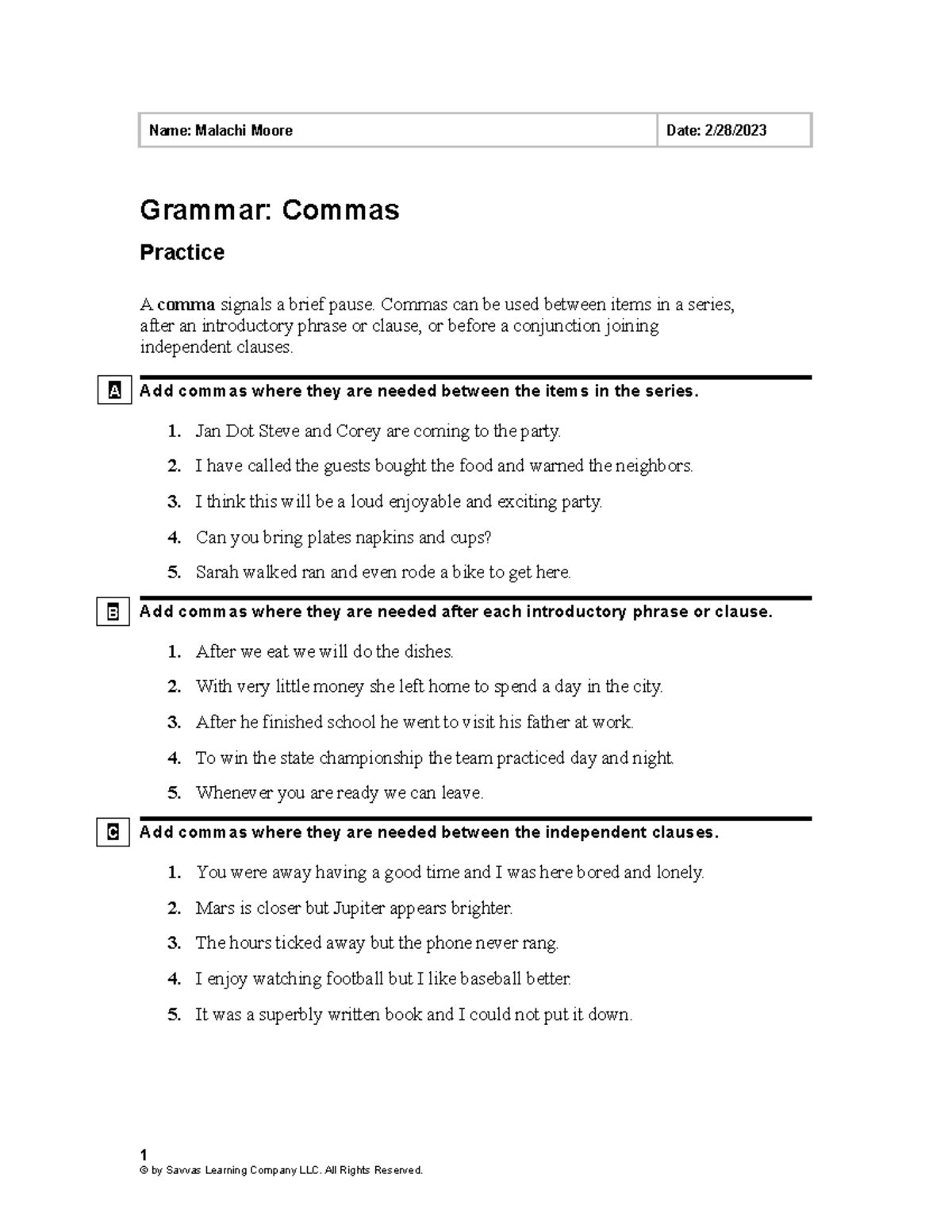 Copy of LIT17 ANC G7 GW Commas - Name: Malachi Moore Date: 2/28 ...