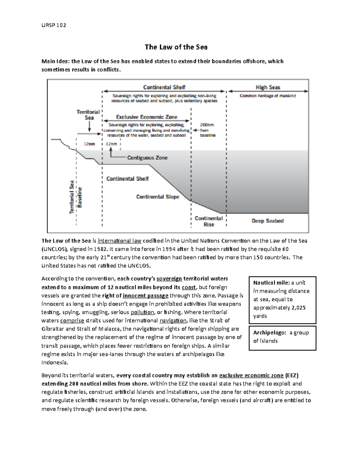 Law of the Sea Worksheet - URSP 102 The Law of the Sea Main Idea: the ...