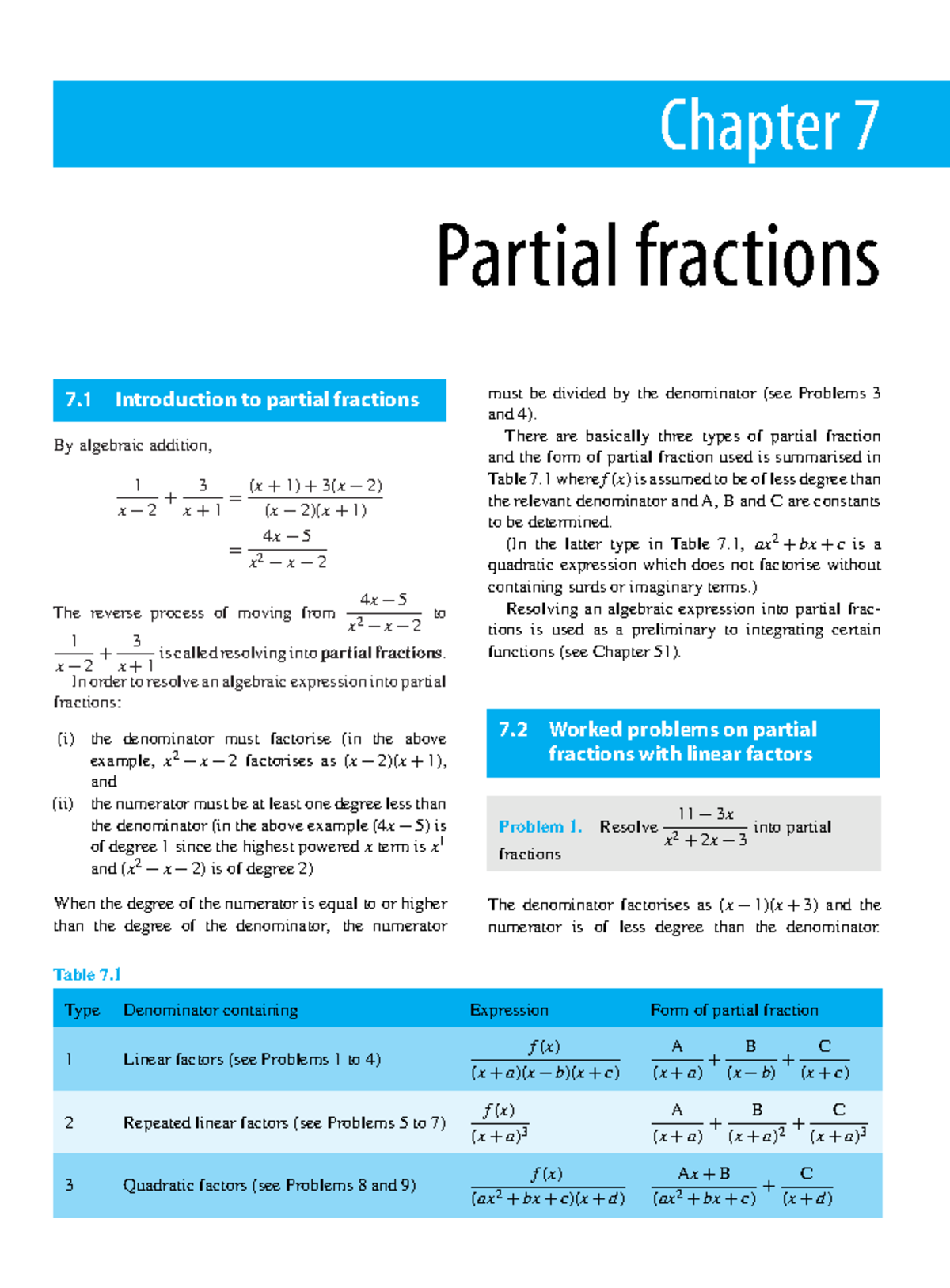 Partialfractions - Chapter 7 Partial fractions 7 Introduction to ...