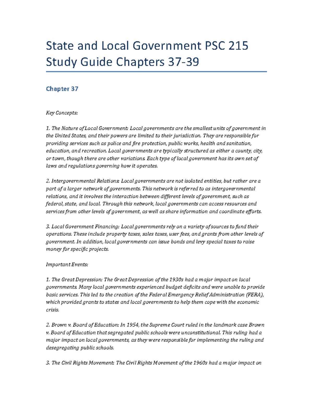 State and Local Government PSC 215 Study Guide Chapters 37-39 - They ...