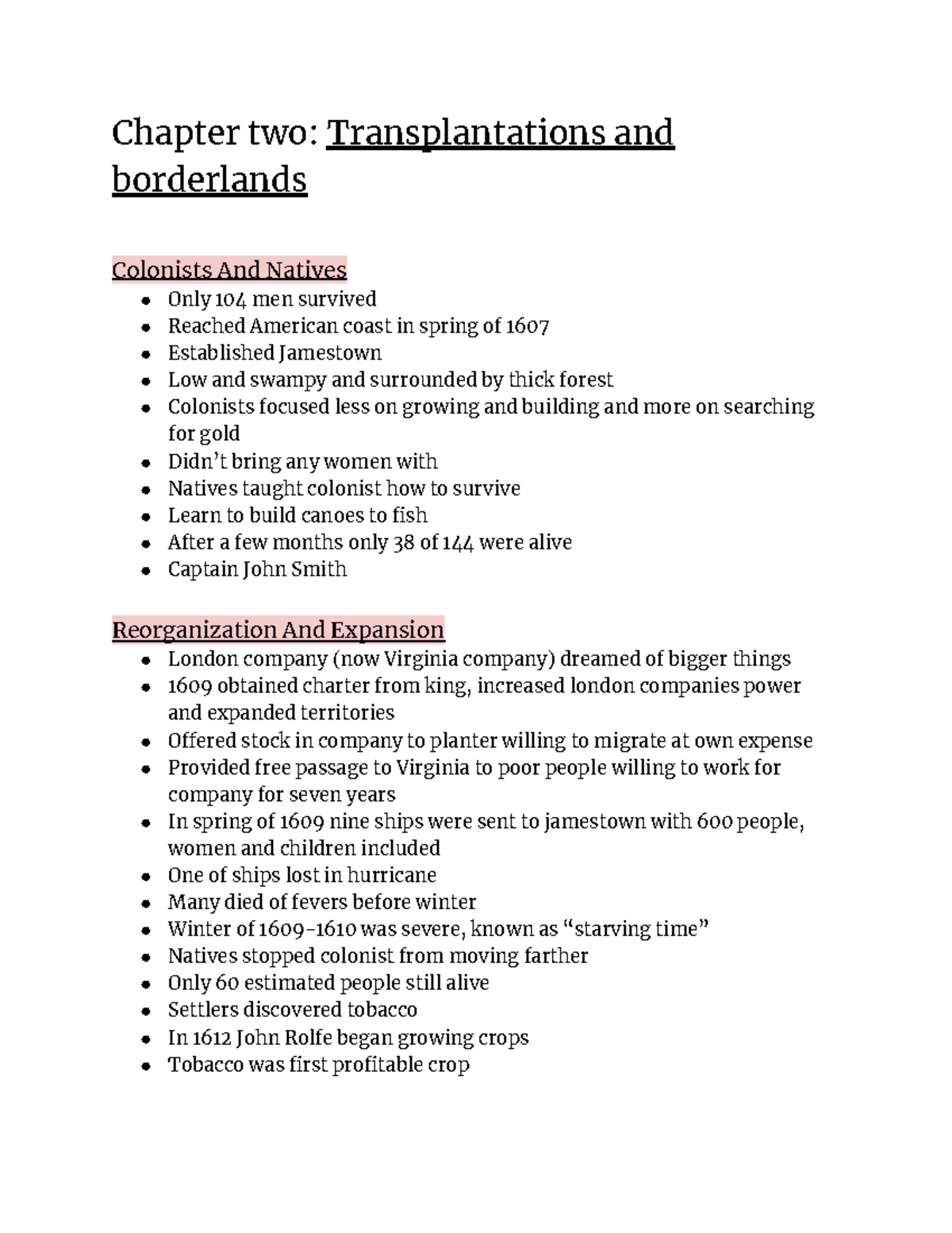 Apush chapter notes 2-10 - Chapter two: Transplantations and ...