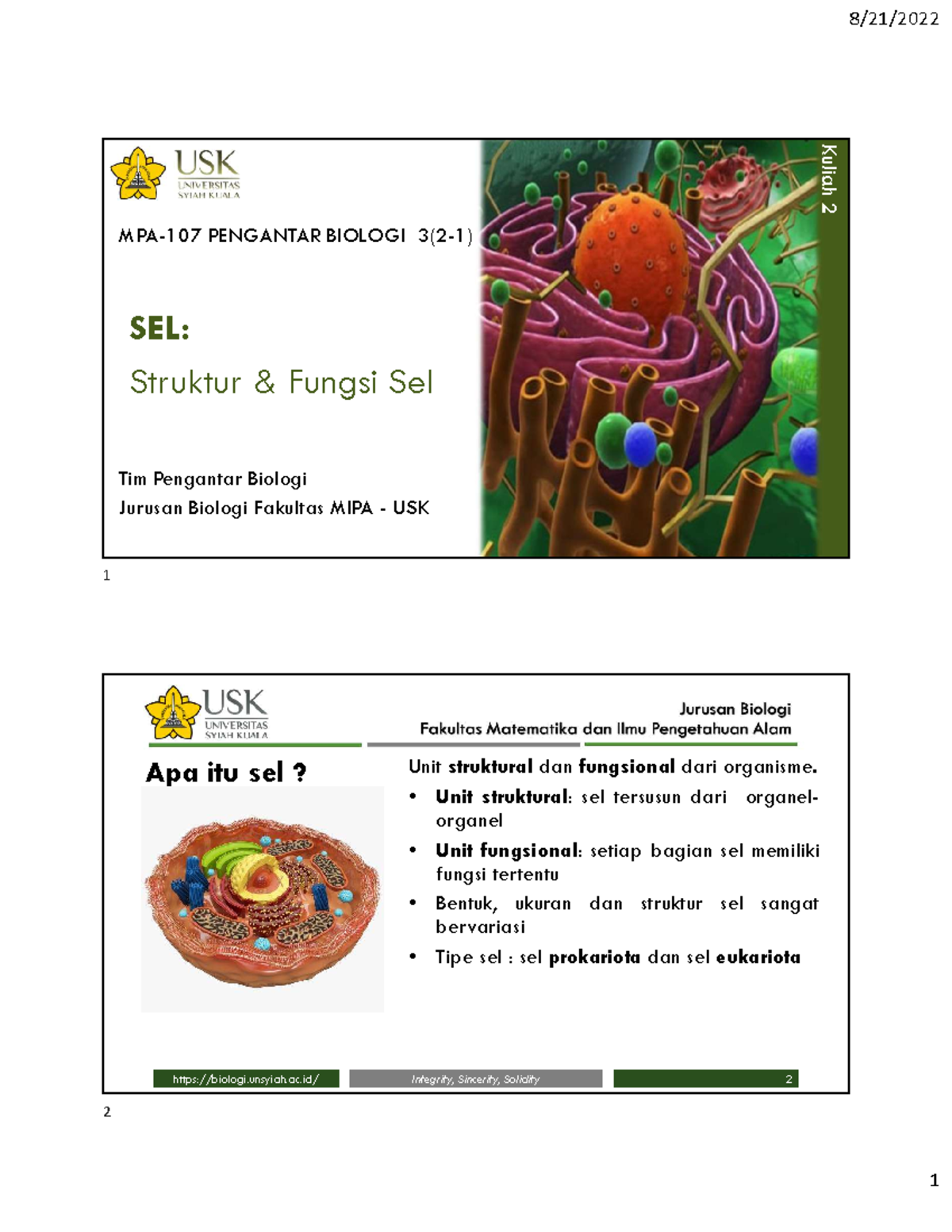 Handout Kuliah 2-SEL -Struktur dan Fungsi-Peng Bio 22-RV - SEL ...