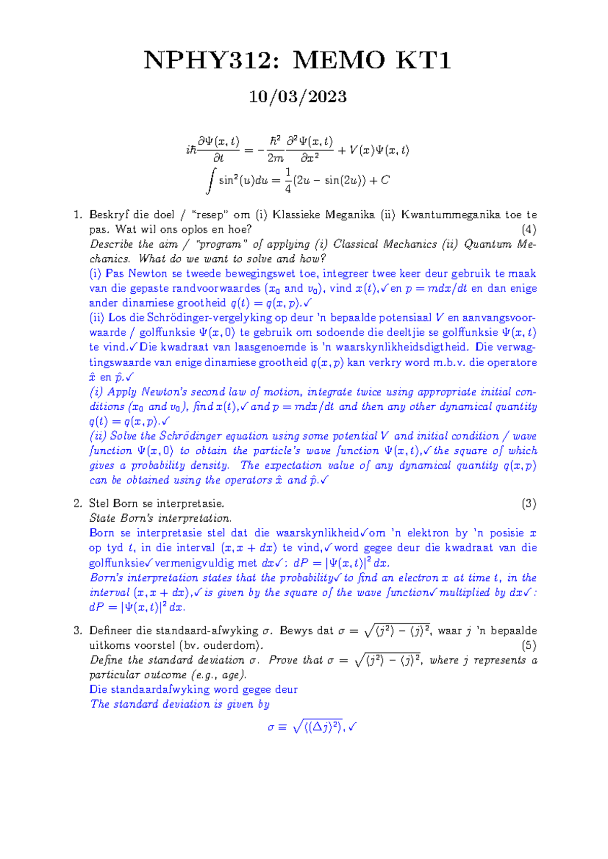 KT1 MEMO - This is the memo for class test 1 - NPHY312: MEMO KT 10/03 ...