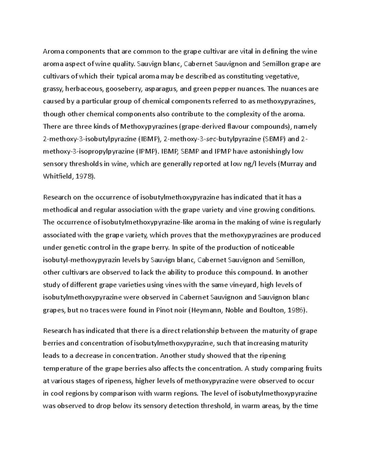 The IBMP concentrations in Sauvignon wines from Australia - Aroma ...